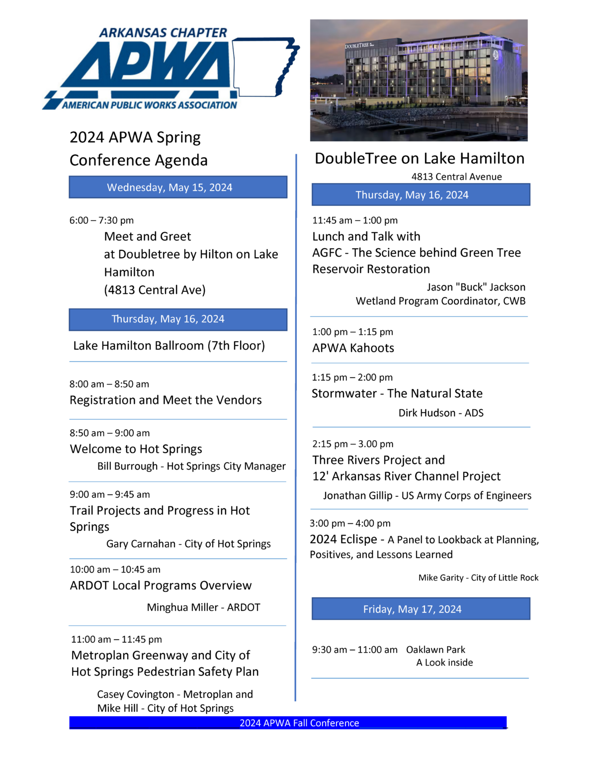 Arkansas Chapter 2024 Spring Conference – APWA Arkansas Chapter